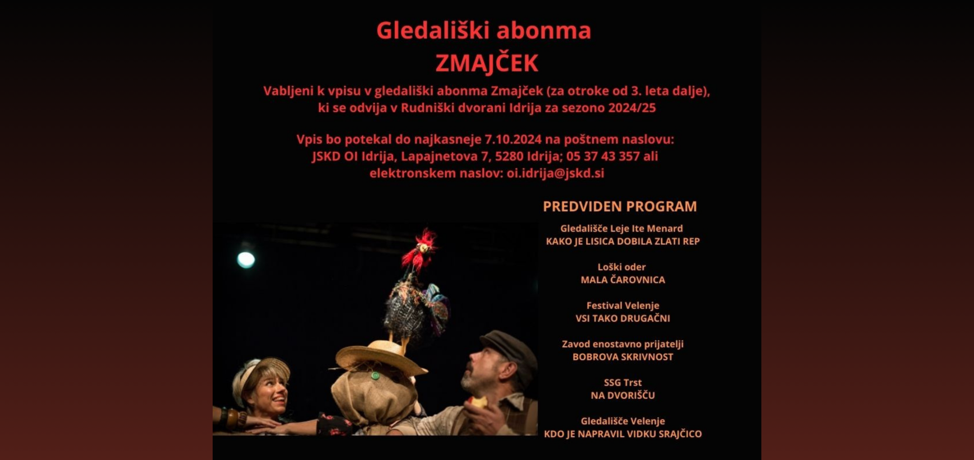 Vpis v gledališki abonma Zmajček